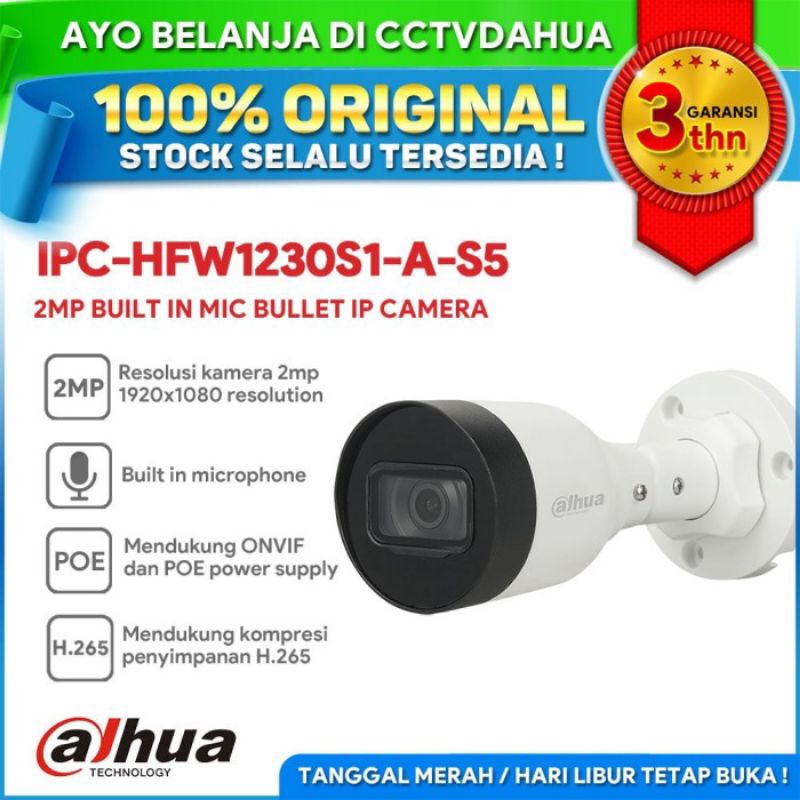 Jual IP CAMERA 2 MP Outdor DAHUA DH-IPC -HFW1230Si - A-S5 | Shopee Indonesia