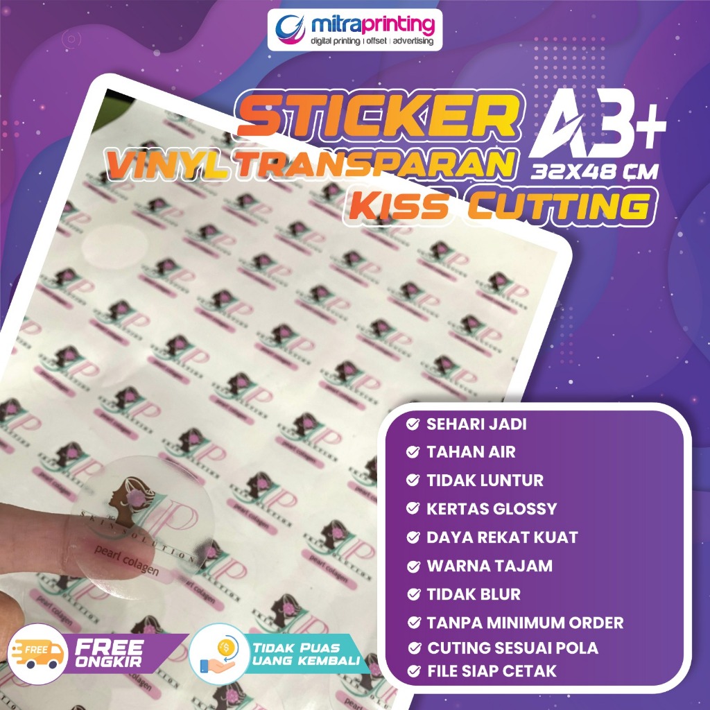 Jual Cetak Stiker Transparant A3+ Kiss Cutting / Stiker Label / Stiker ...
