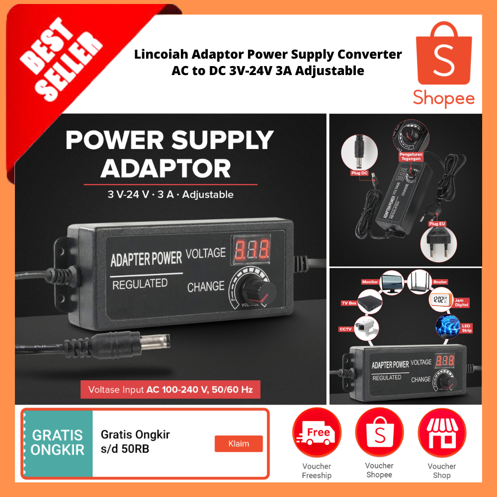 Jual Adaptor Power Supply Converter AC to DC 3V-24V 3A Adjustable ...