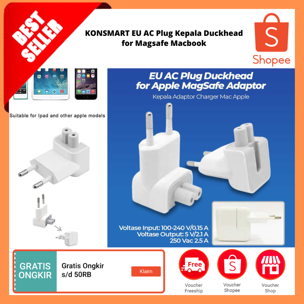 Jual EU AC Plug Kepala Duckhead for Magsafe Macbook / Kepala Colokan ...