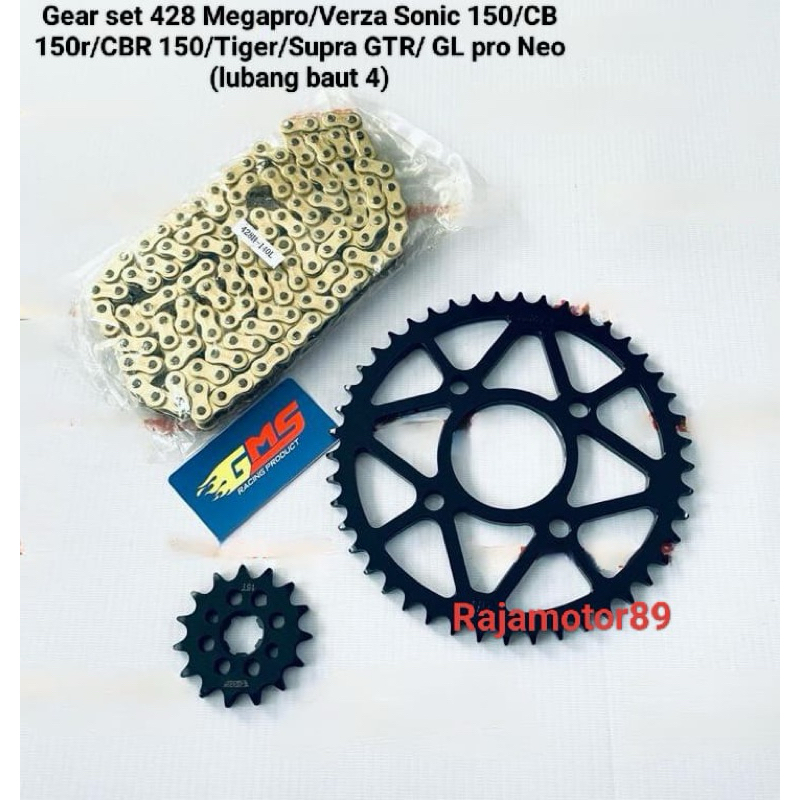Jual Gear set 428 GMS Racing Black series Megapro Verza Cb 150r Sonic 150 Cbr 150 Tiger GL pro ...