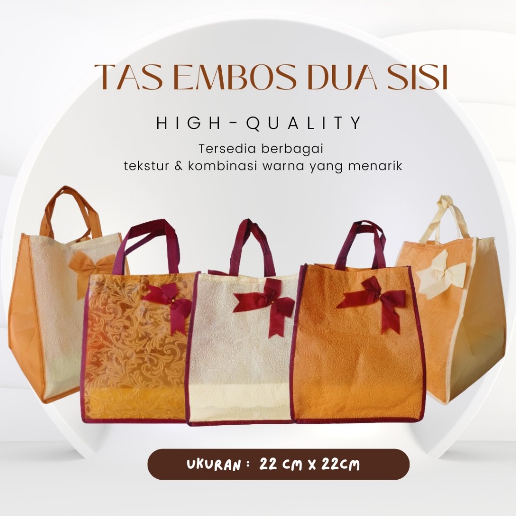 Jual Tas Hajatan Box Embos Serut dan Pita 2 sisi / Tas Kotak Nasi/Goodie Bag/ Tas Spunbond/ Tas ...