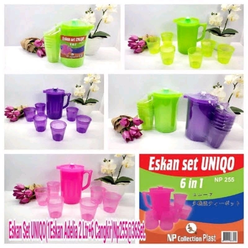 Jual Eskan set uniqlo np 6 in 1 teko + gelas | Shopee Indonesia