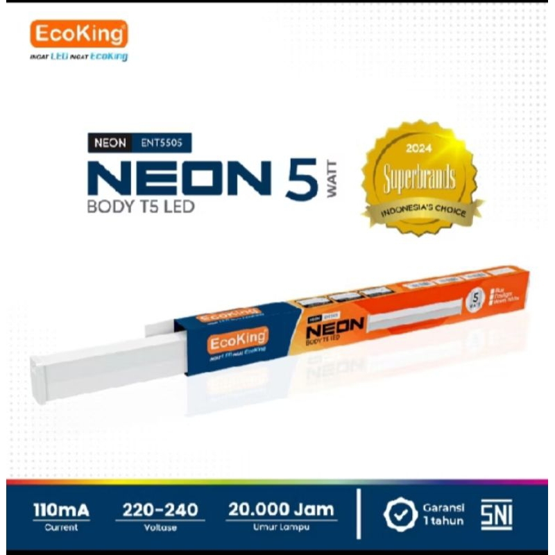 Jual ECOKING LAMPU TL LED NEON BODY T5 5W 30 CM CAHAYA BIRU/PUTIH/KUNING | Shopee Indonesia