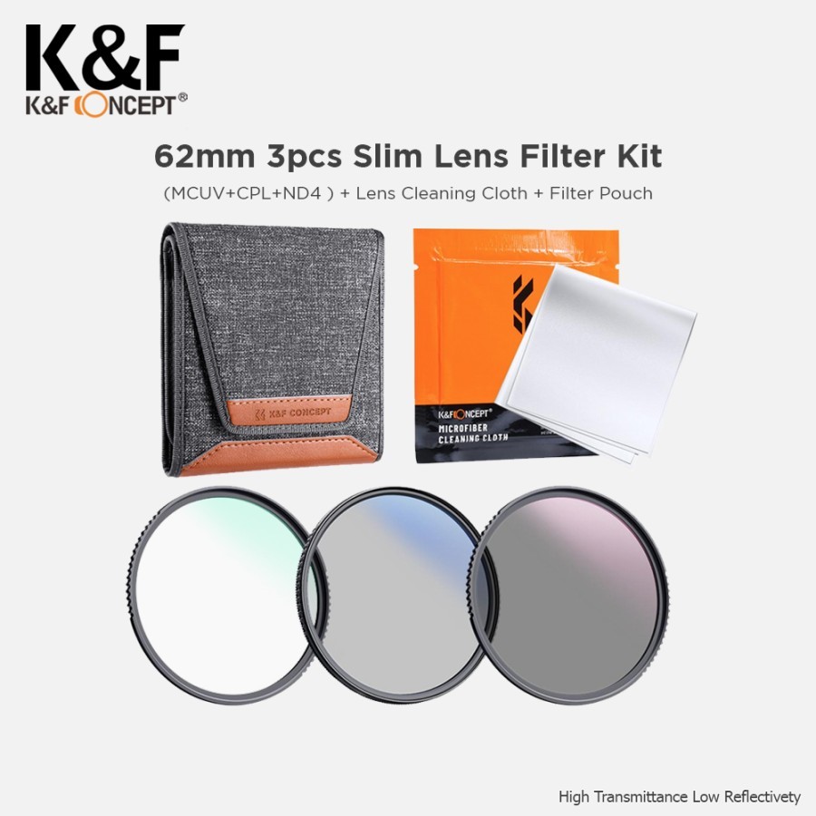 Jual K&F KNF Concept 62mm 3in1 Filter Kit UV CPL ND4 + Cleaning Cloth ...