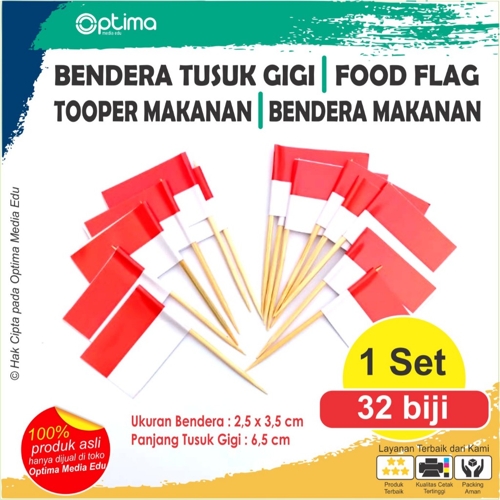 Jual Bendera Merah Putih 1 set 32 biji - Food Flag - Bendera makanan ...