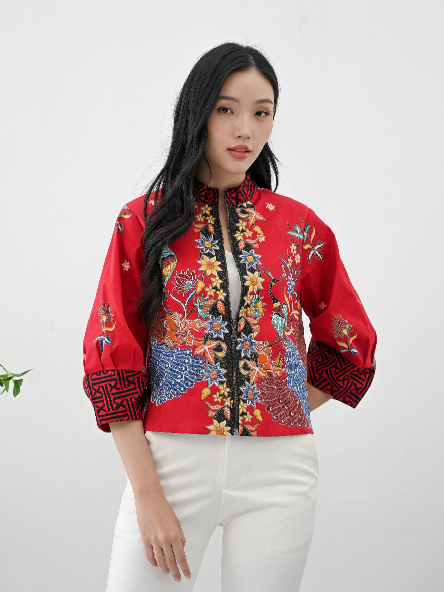 Jual Outer Batik 135 BBC Red /Jaket Batik Wanita Modern/ Luaran Batik ...