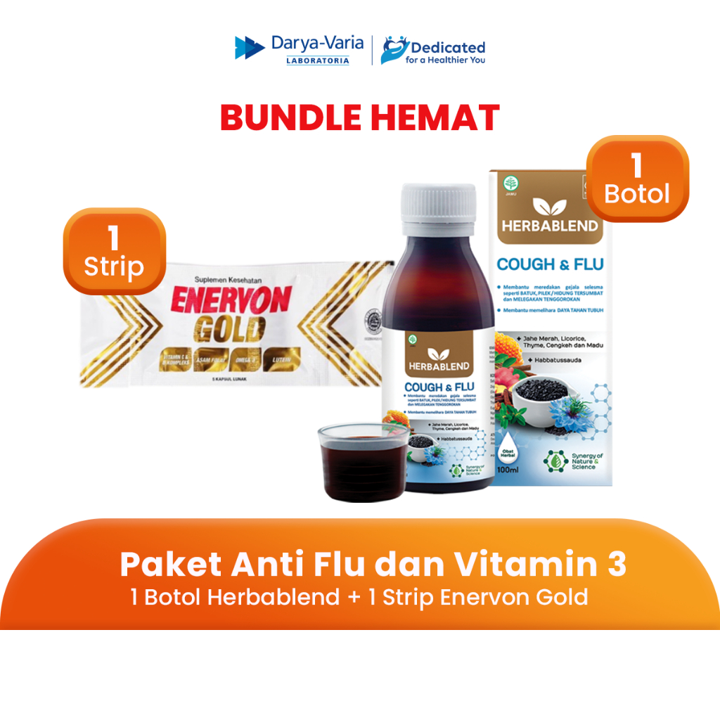 Jual Paket Anti Flu dan Vitamin 3 (1 Botol Herbablend + 1 Strip Enervon ...