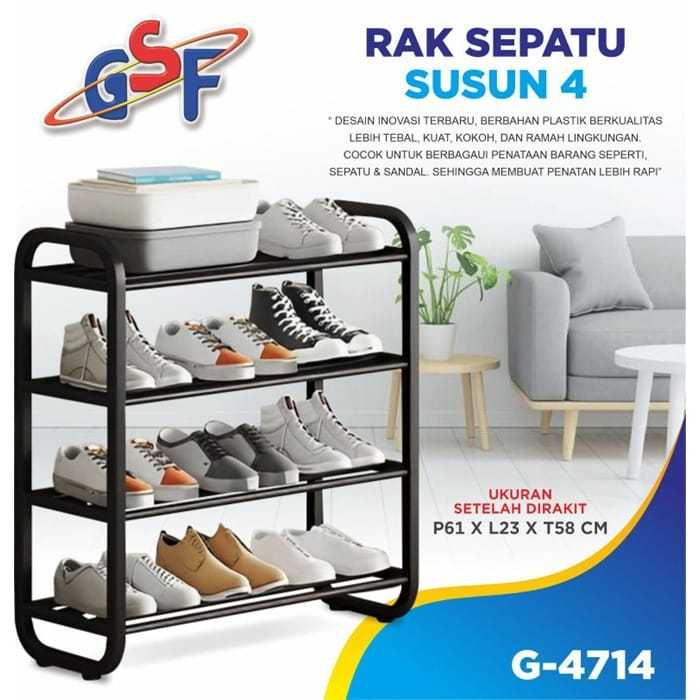 Jual (G-4714) Rak Tempat Sepatu Sandal Sendal Susun 4 Full Hitam ...