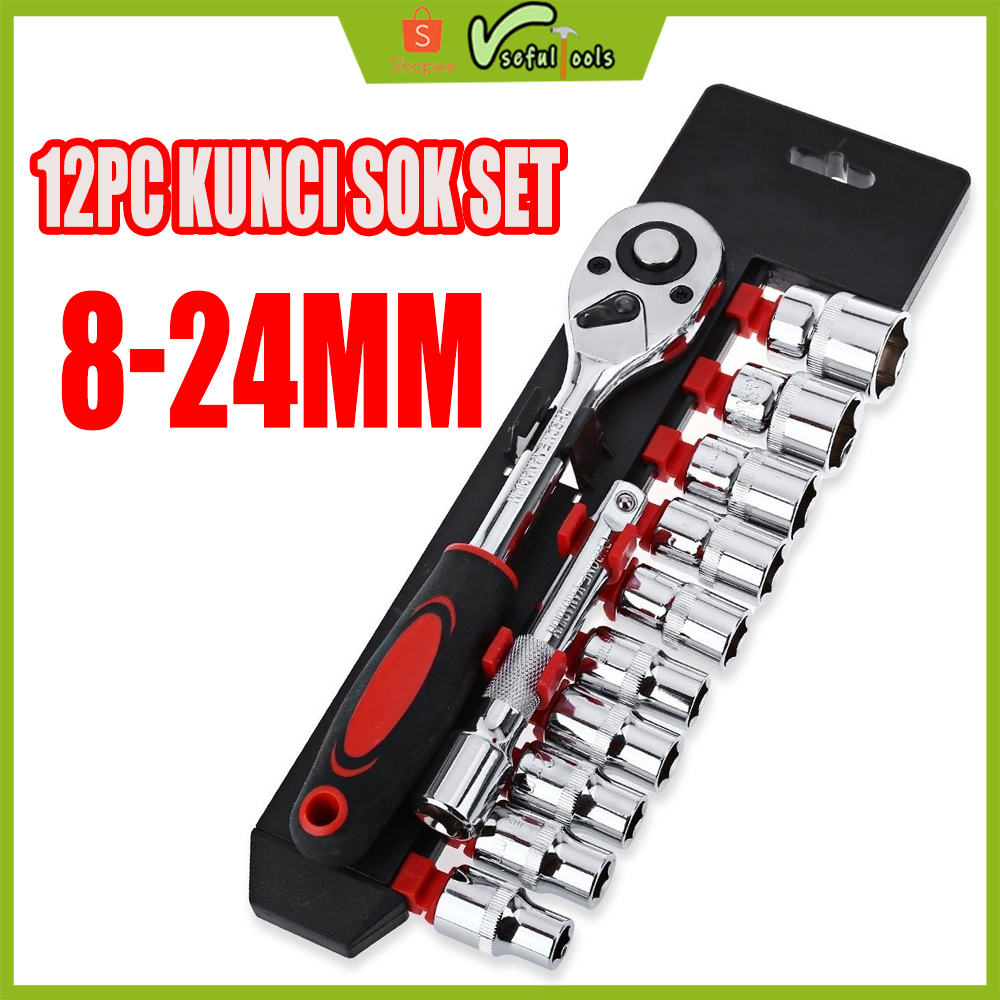 Jual Usefultools Kunci Shock Set 12Pcs 8-24mm 1/2''-1/4'' Motor Rachet ...
