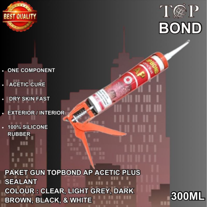 Jual Paket Gun + Lem Silikon TOPBOND AP Silicone Sealant Glass ...