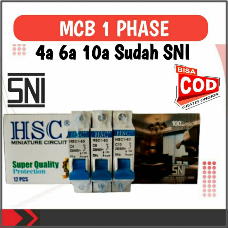 Jual HSC MCB 1 Phase 4a 6a 10a Kualitas SNI BERGARANSI Miniatur Circuit Breaker | Shopee Indonesia