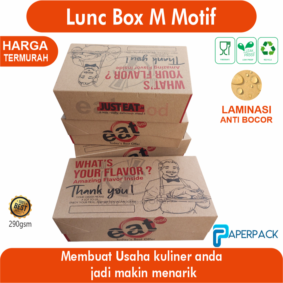 Jual Lunch Box M koki cetak/Paper Kraft Coklat Merah Laminasi Ukuran s ...