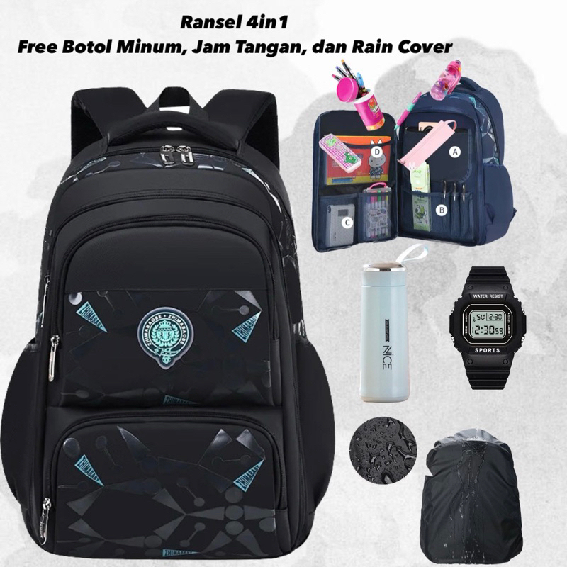 Jual Tas Sekolah 4in1 Anak Alto Laki-Laki Kulkas Zima Cool Hitam Banyak Saku Penyimpanan ...