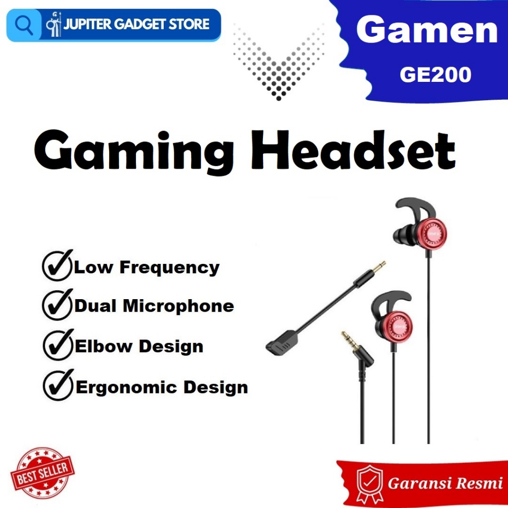 Jual Headset Gaming GAMEN GE200 Dual Microphone In-Ear Earphone ...