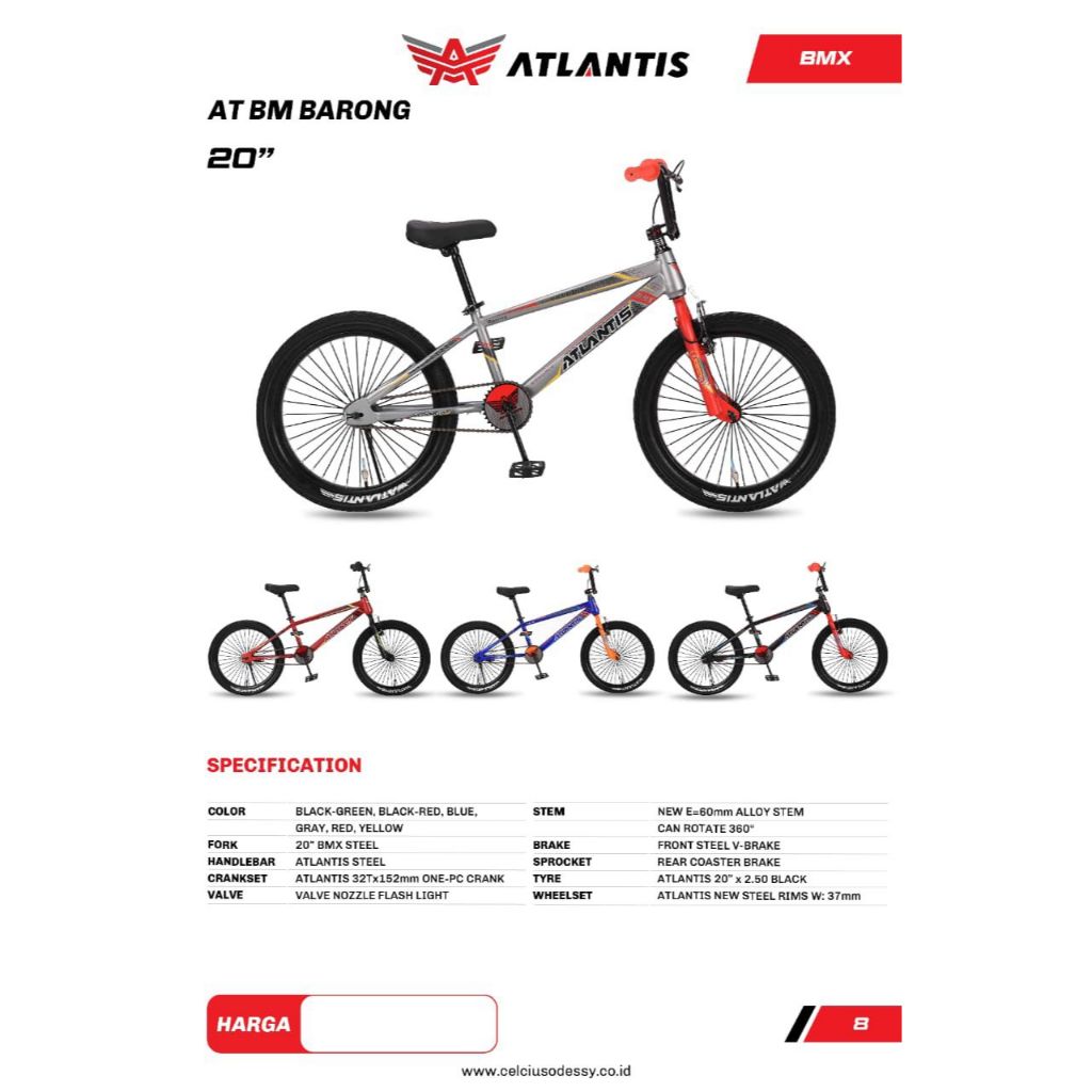 Jual (BONUS POMPA) Sepeda BMX Anak Laki Atlantis Torpedo (20x2.50) 7-12 ...
