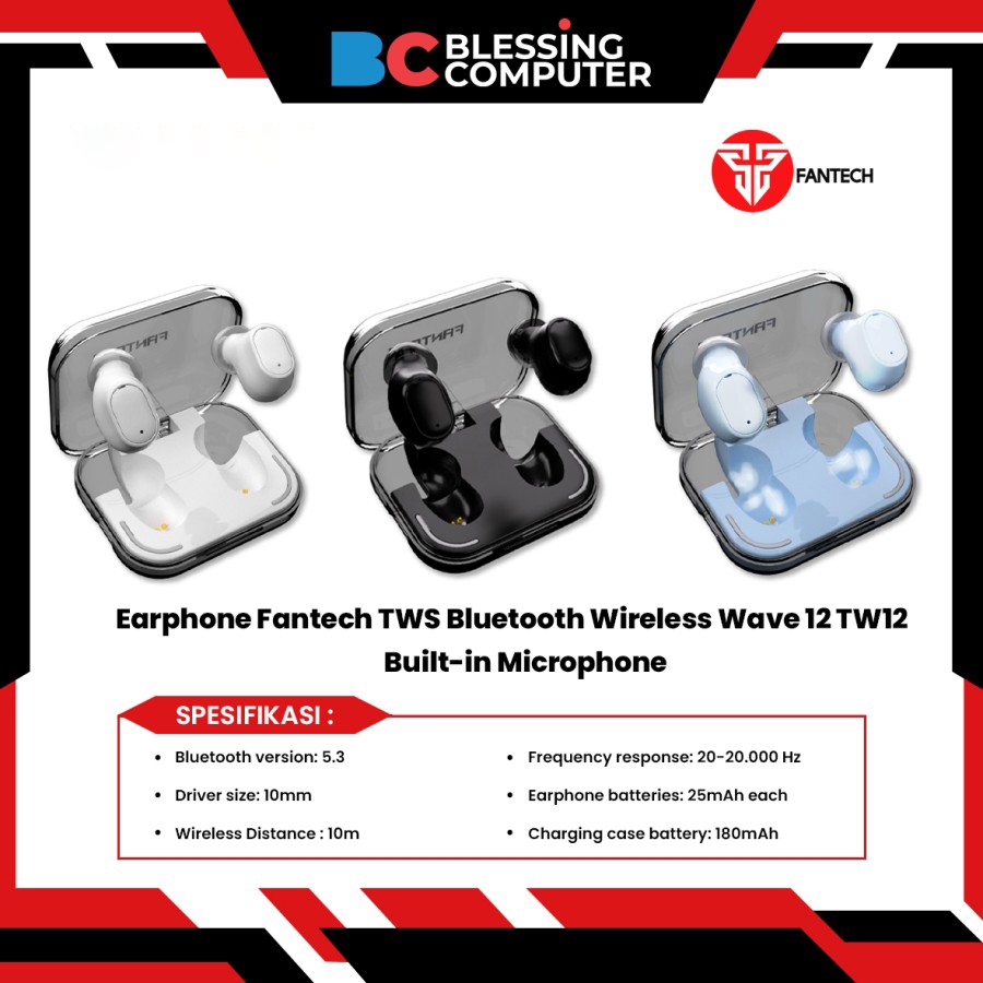 Jual Fantech Wave 12 TW12 TWS Bluetooth Wireless Built-in Microphone ...