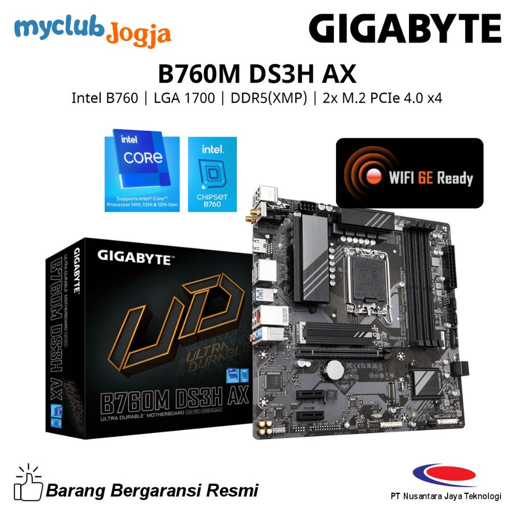 Jual GIGABYTE B760M DS3H AX | Motherboard Intel B760 | LGA 1700 | DDR5 XMP | WiFi 6E | M2 NVMe ...