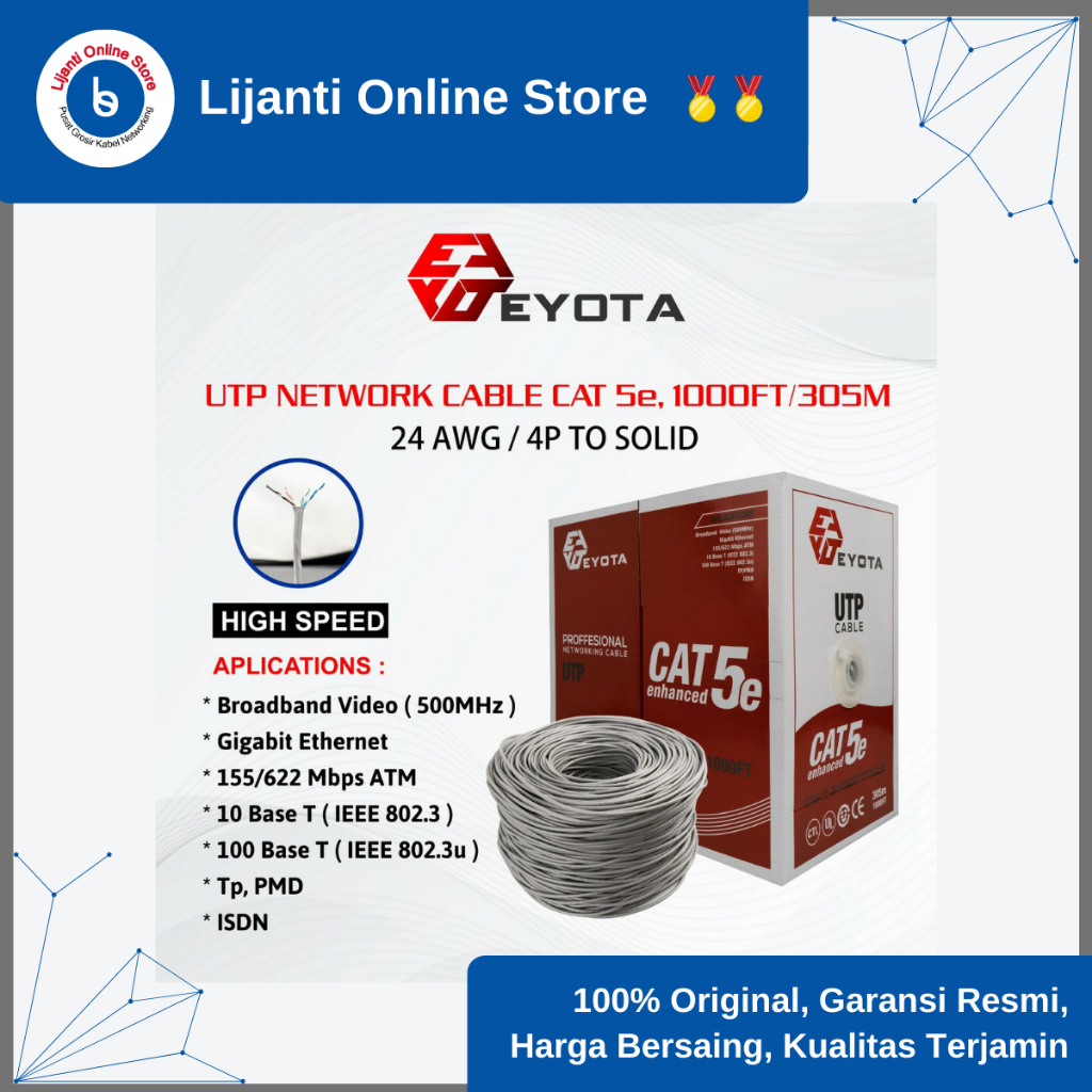 Jual Eyota Kabel Lan /UTP Cat 5e 305 M-Kabel Lan/UTP Cat 5e Eyota 305 ...