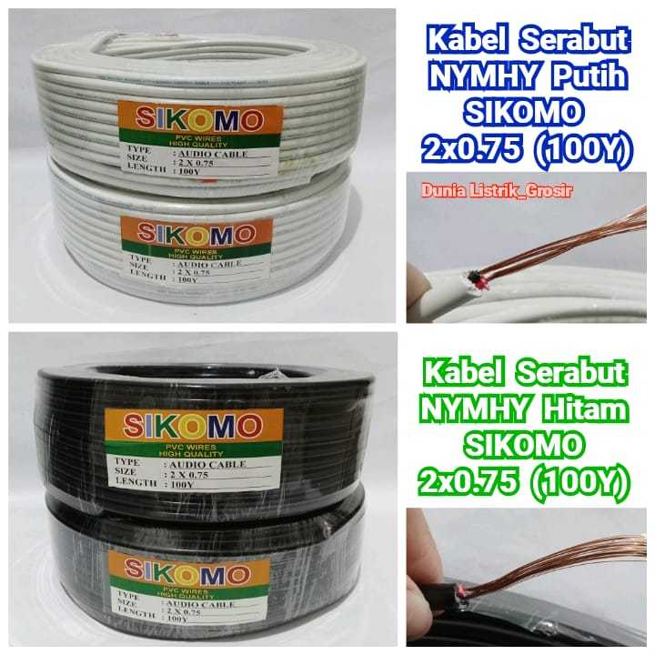 Jual Kabel Listrik Kabel HYO Putih / Kabel SIKOMO 2x0,75 - 100Yard ...