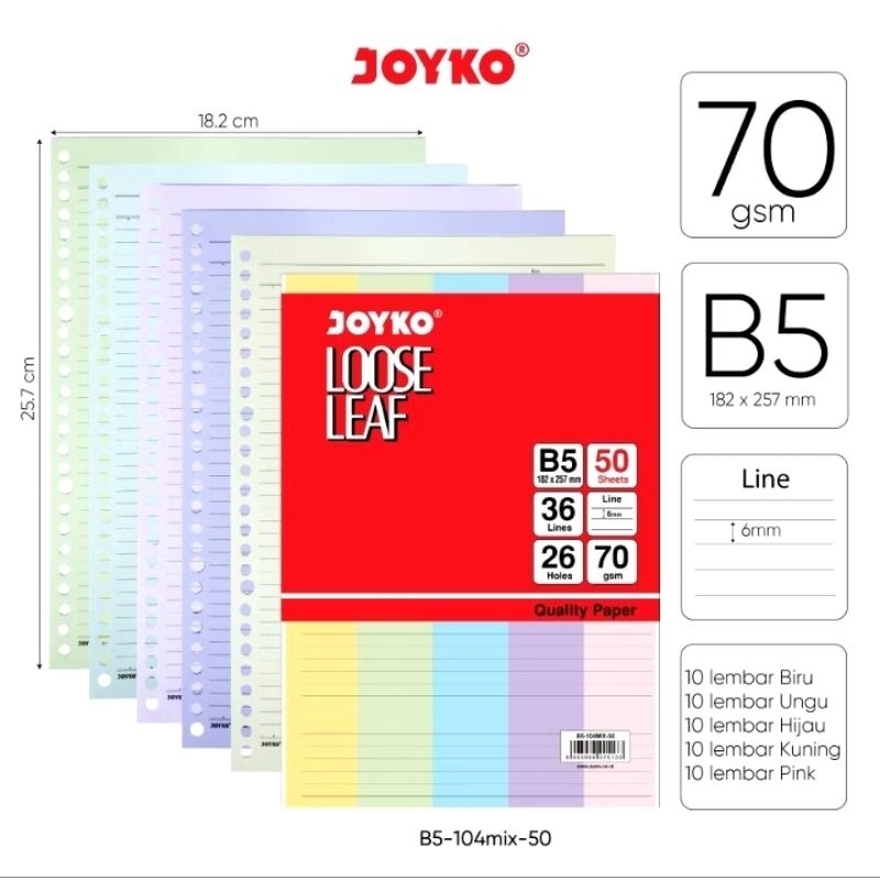 Jual Isi Binder B5 dan A5 Kertas Loose Leaf Garis Polos Warna Pembatas ...