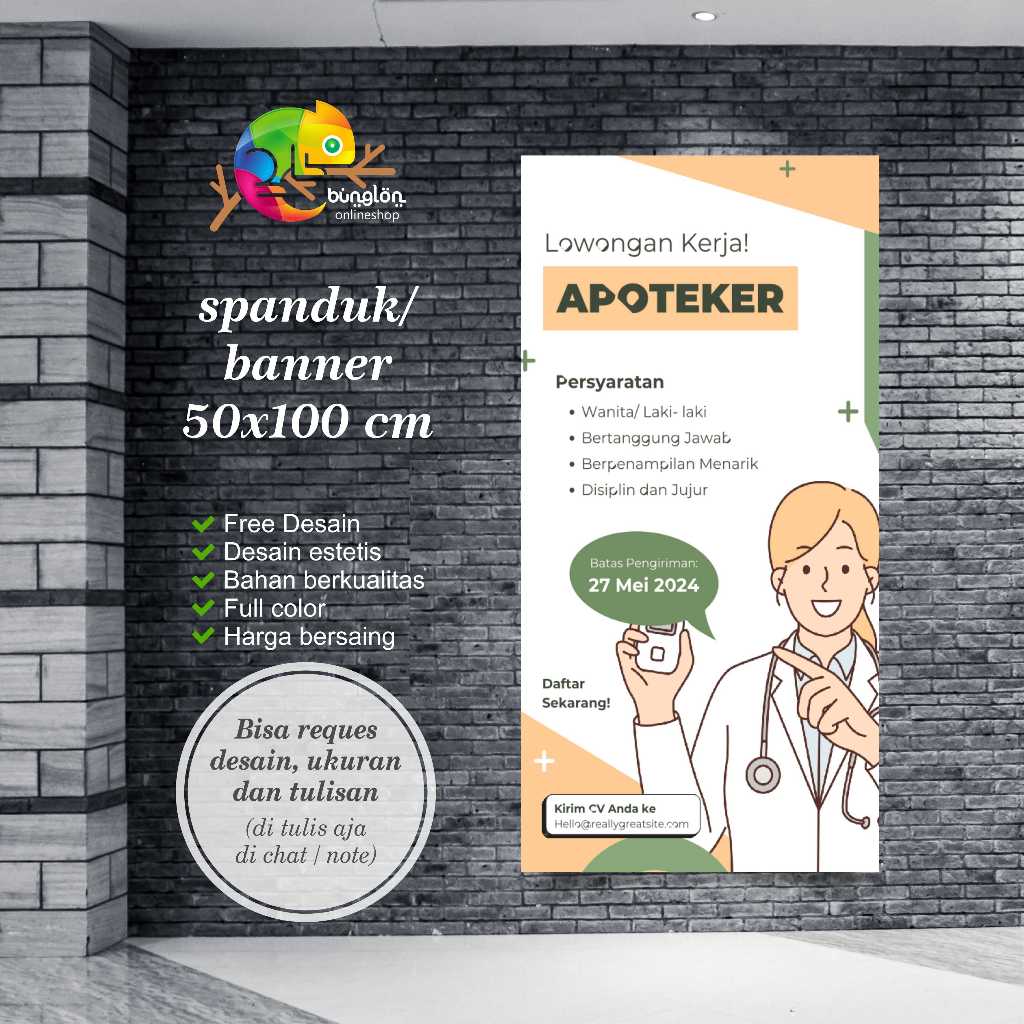 Jual Spanduk Banner MMT Hijau dan Krem Illustratif Modern Lowongan ...