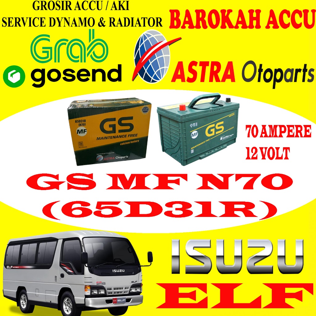 Jual AKI MOBIL ISUZU ELF GS MF N70 / 65D31R , 70 AH ASTRA OTOPARTS | Shopee Indonesia