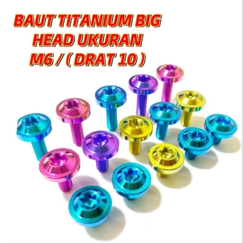 Jual baut Tutanium gr5 drat 10 atau M6 model big head. | Shopee Indonesia