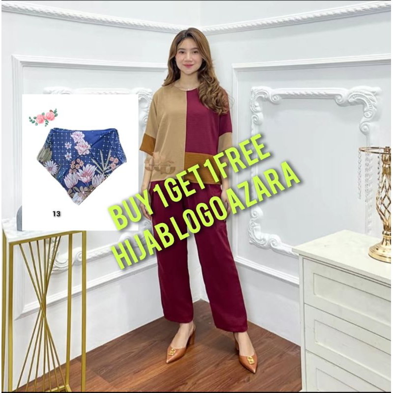 Jual Buy 1 get 1 Free Hijab Azara Logo Stelan crinkle kombinasi/set ...