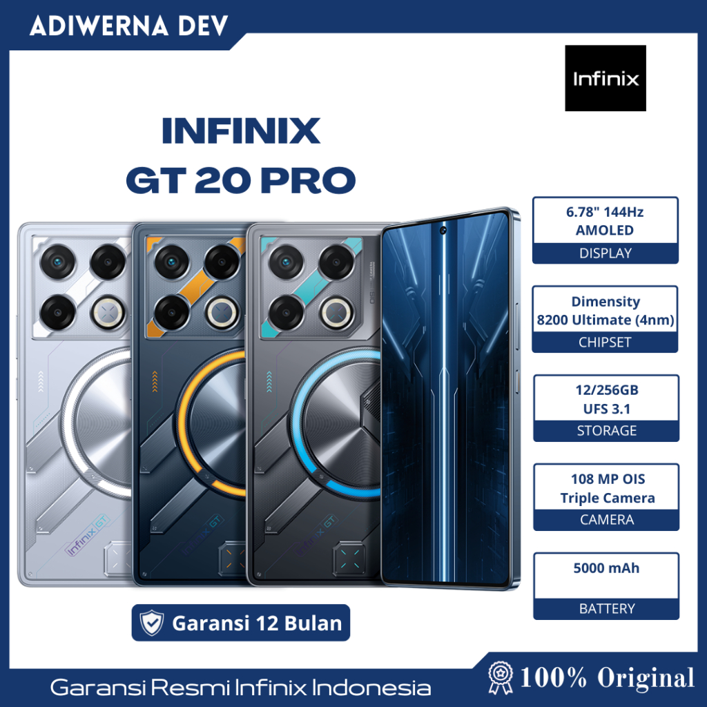 Jual Infinix GT 20 Pro 5G 12/256GB Garansi Resmi - Up to 24GB Extended RAM - Dimensity 8200 ...
