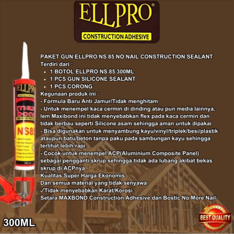 Jual Paket Gun Silikon + Lem Cermin/HPL/ACP ELLPRO NS 85 Construction ...