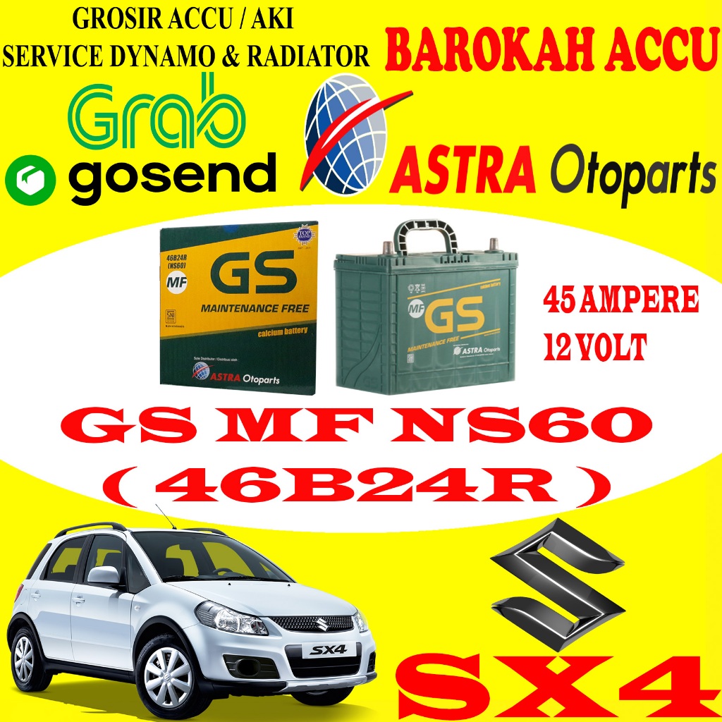 Jual AKI MOBIL SUZUKI SX4 GS MF NS60 / 46B24R , 45 AH ASTRA OTOPARTS | Shopee Indonesia