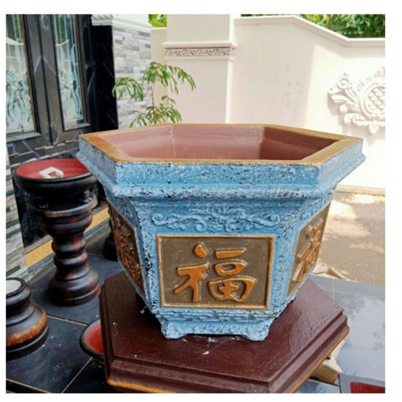 Jual Pot Relief Segi Enam Unik Karakter Bahan Beton | Shopee Indonesia