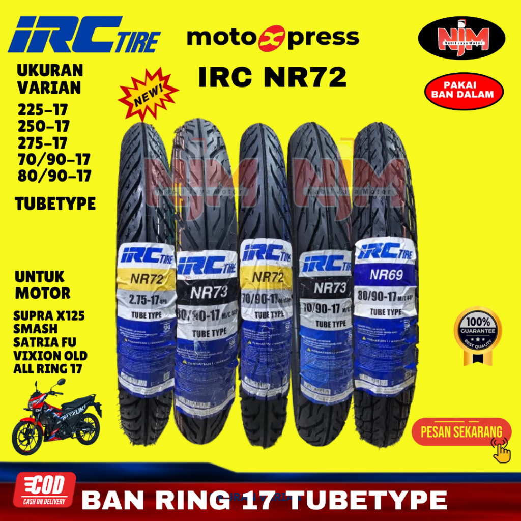 Jual Ban Luar Motor Bebek IRC 275-17 NR 72 Bukan Tubeles Untuk Motor ...