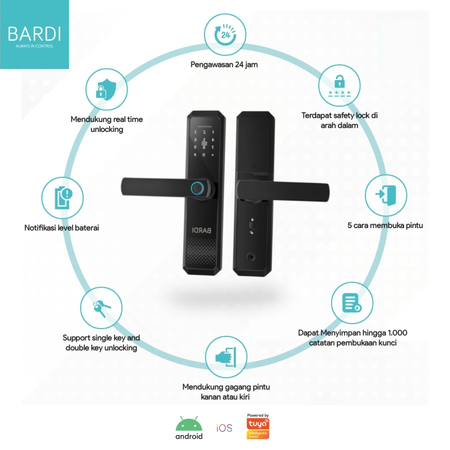 Jual Bardi Smart Door Lock Lite Version with Handle RFID Fingerprint Kunci Pintu Sidik Jari ...