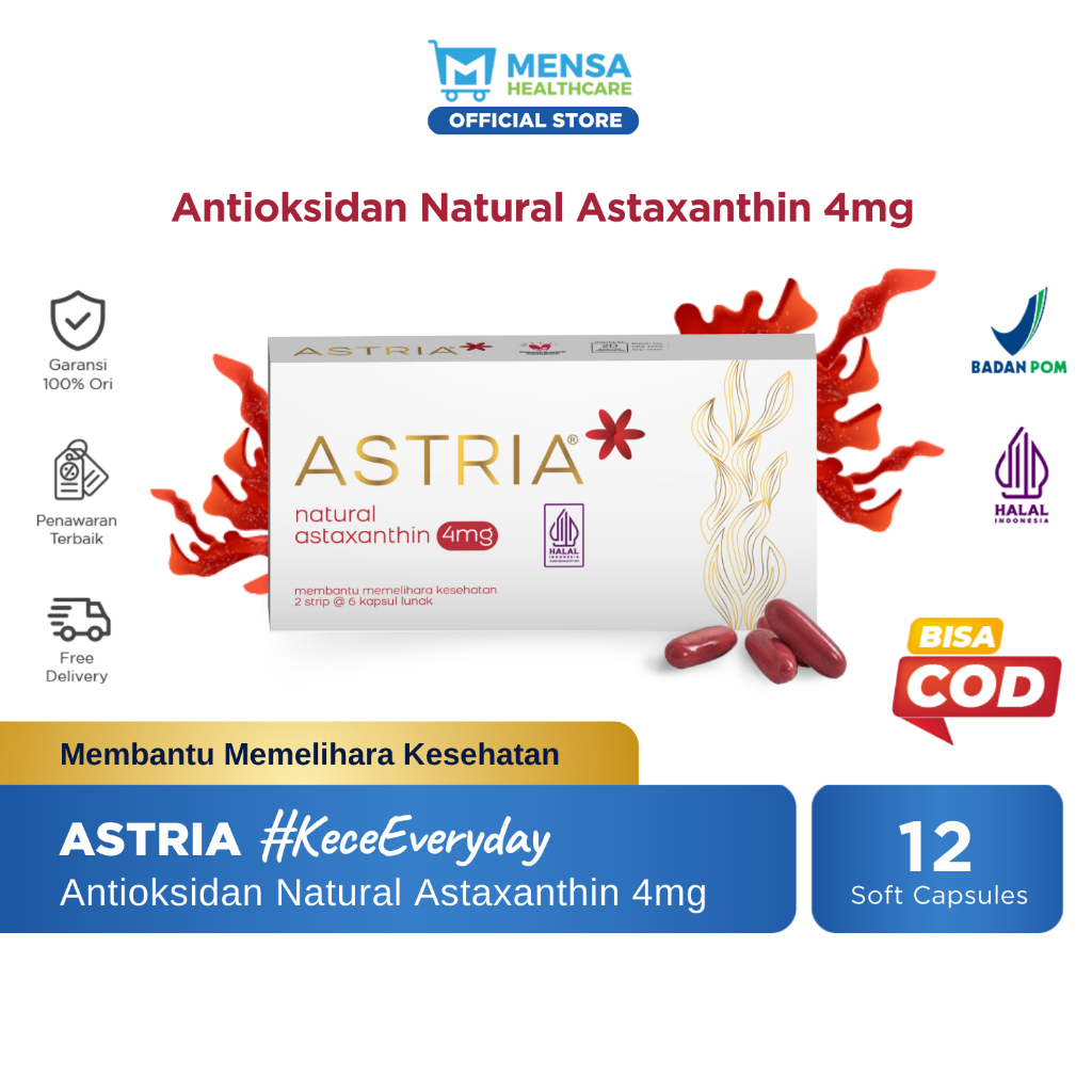 Jual ASTRIA Suplemen Antioksidan Natural Astaxanthin 4mg 1 Pack x 12 ...
