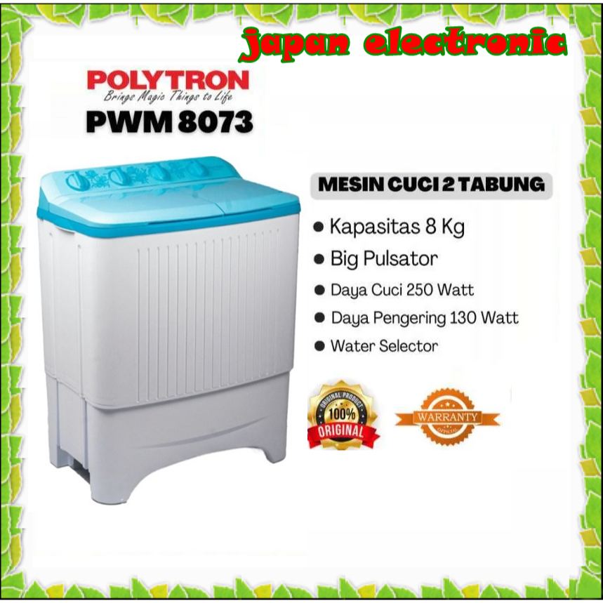 Jual Mesin Cuci 2 Tabung POLYTRON PWM 8073 Anti Kusut Cuci Pengering 8 ...