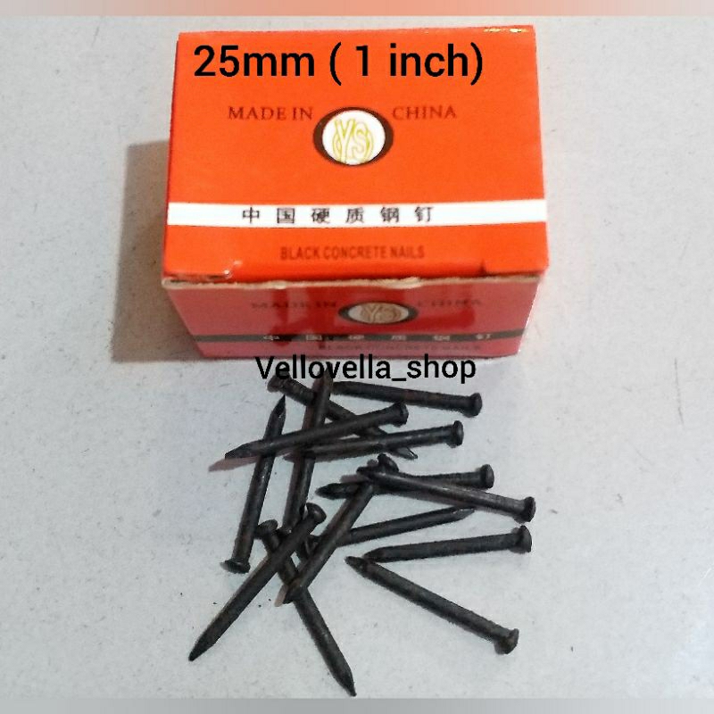 Jual 1 Kotak Paku beton Hitam 25mmx2 (2.5CM) / Paku tembok hitam 1 inch ...