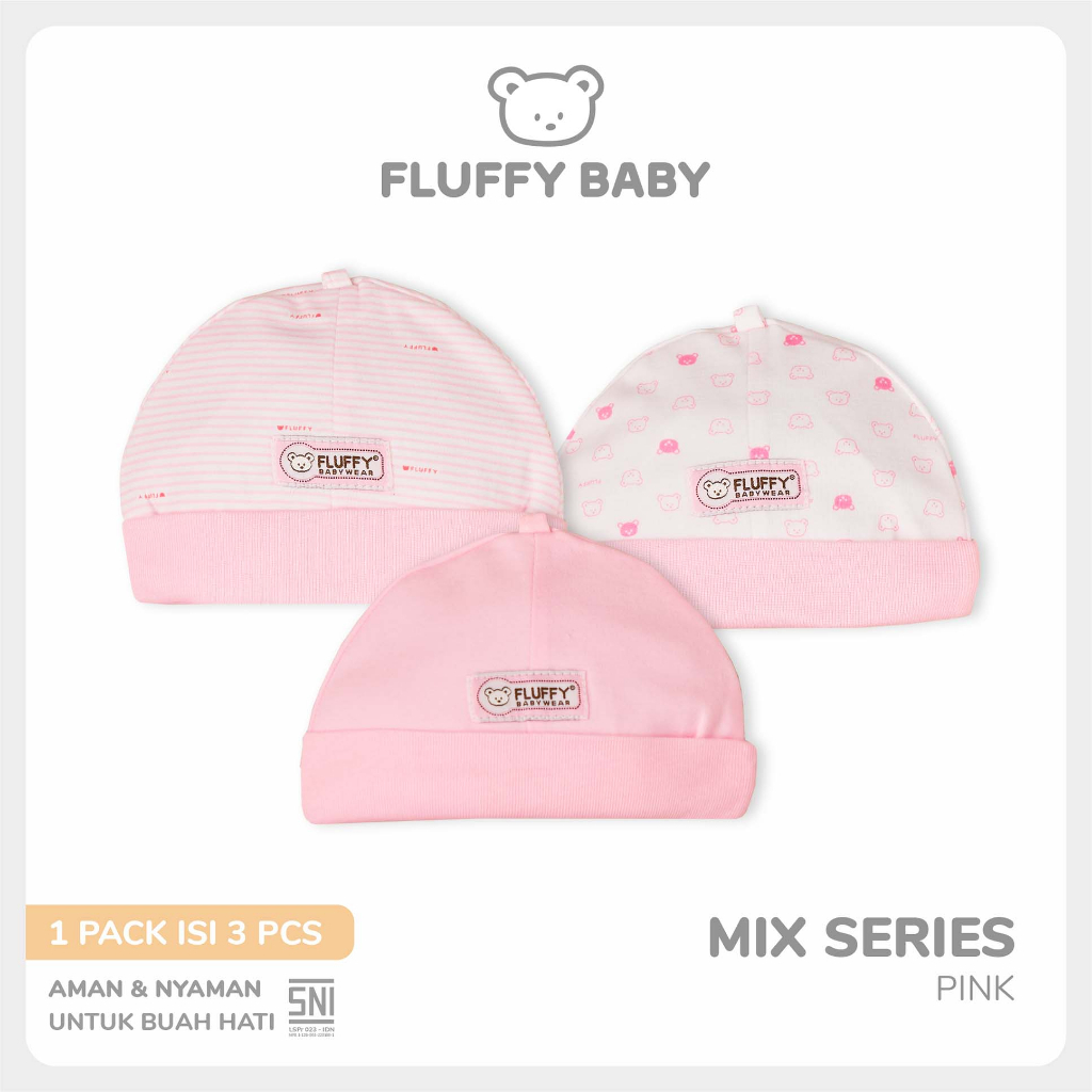 Jual FLUFFY Topi Emen / Kupluk Bayi PINK NEWBORN 3 pcs PINK SNI ...