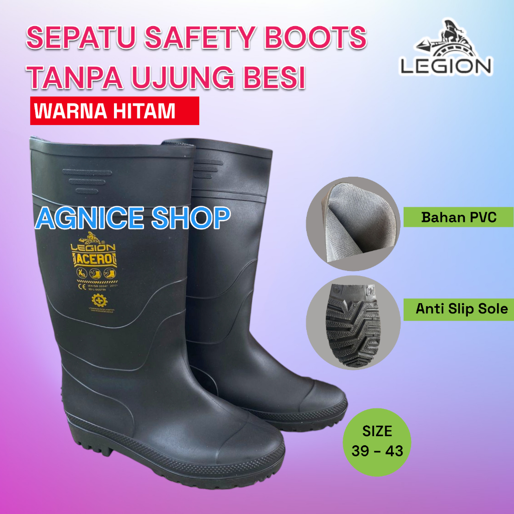 Jual Sepatu Boot Safety Proyek LEGION ACERO TANPA BESI Rain Boot Gum ...