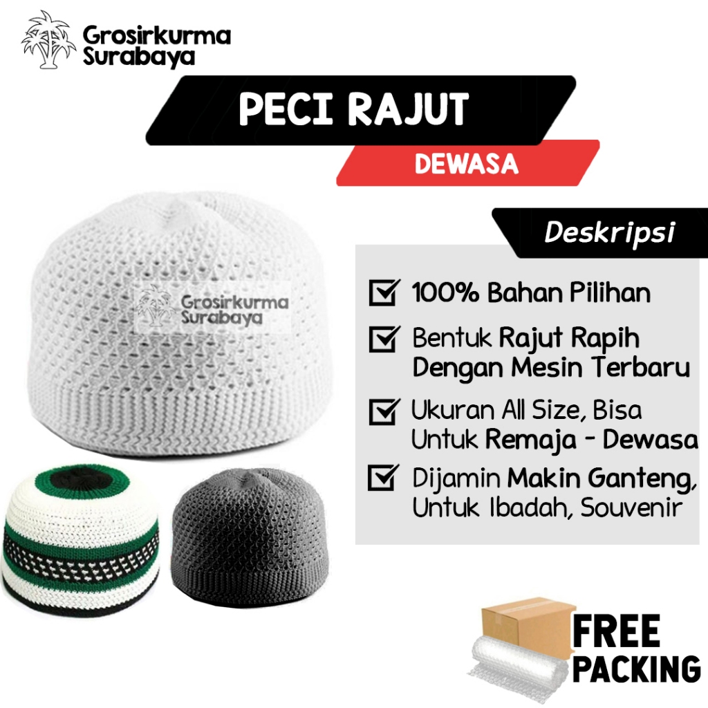 Jual PECI RAJUT Kopyah Kopiah Sholat Tebal Untuk Ibadah Souvenir Haji ...