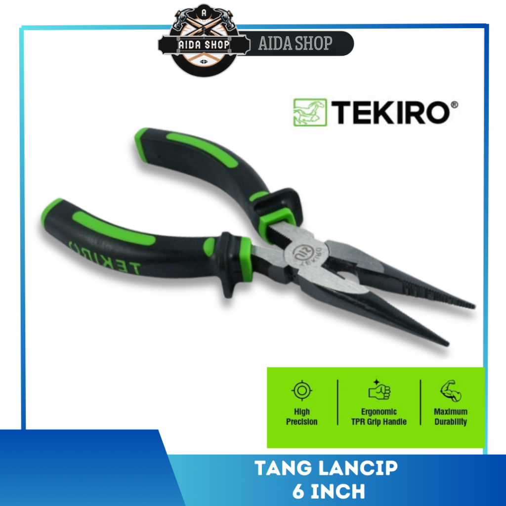 Jual Tang Lancip 6 Inch TEKIRO Gagang Karet Anti Slip Long Nose Pliers 6 Inch Tank Cucut Kerucut ...