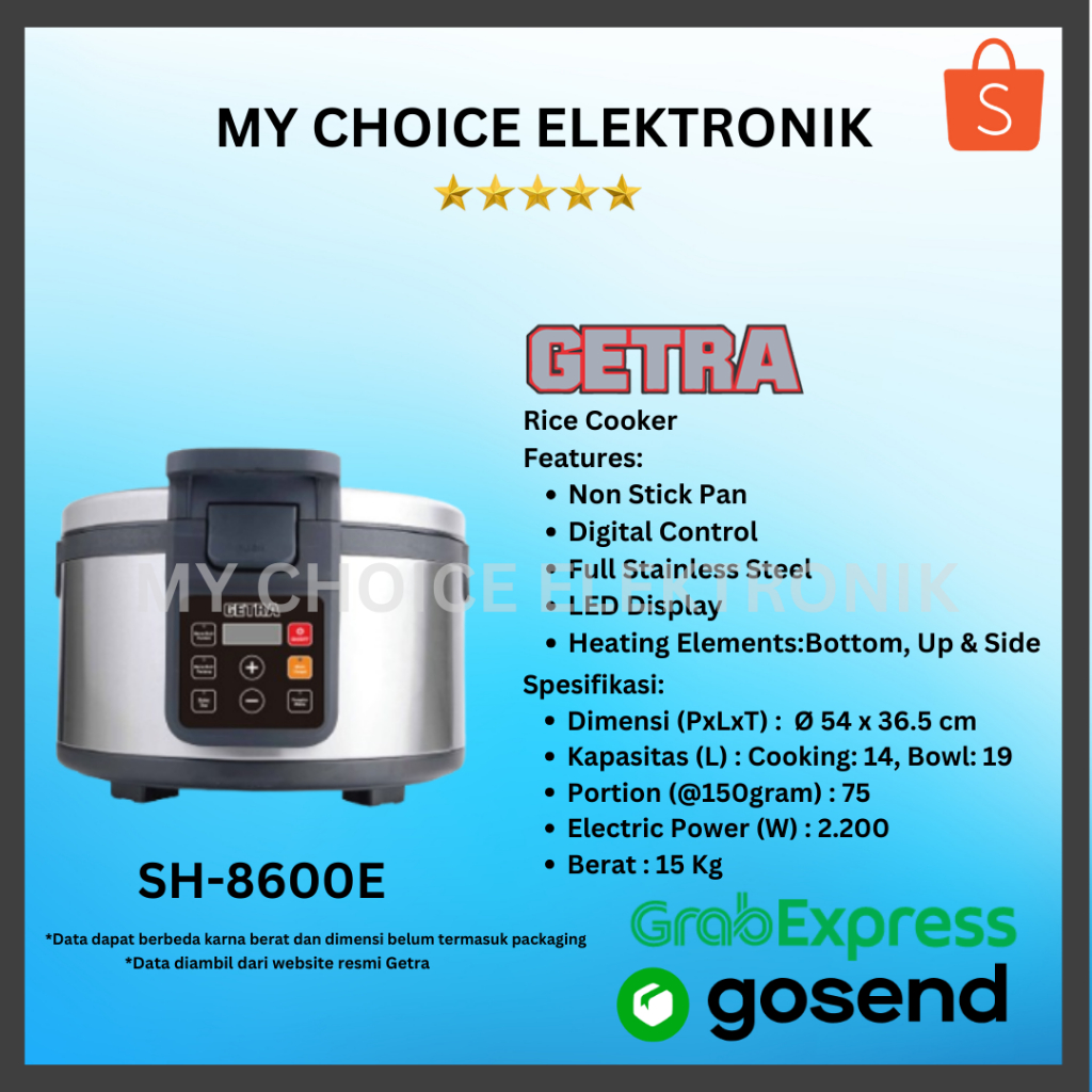 Jual Getra Commercial Rice Cooker (Listrik) 19 Liter SH-8600E | Shopee ...