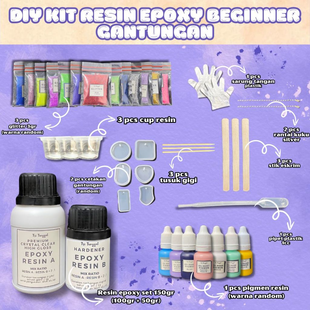 Jual DIY KIT SET RESIN EPOXY BEGINNER GANTUNGAN Pemula Package Bundle Isi Kunci Keyring Key Ring ...
