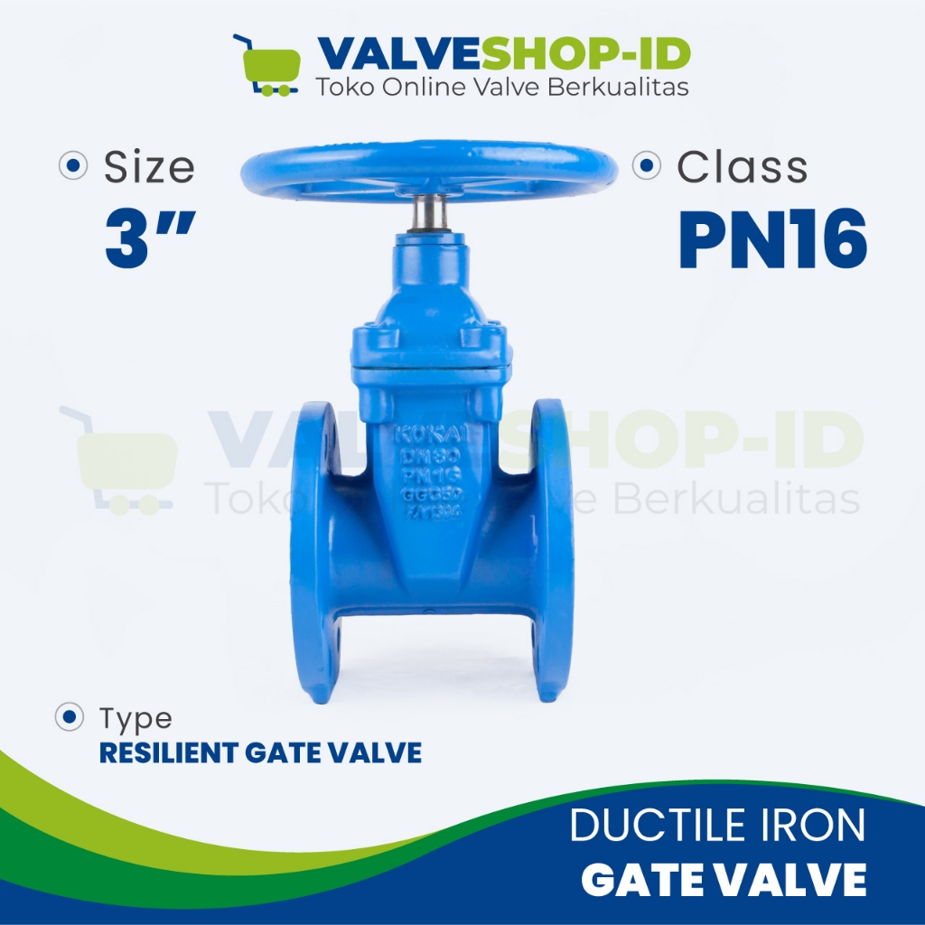 Jual Resilient Gate Valve 3" Inch PN16 Ductile Iron GGG50 | Shopee ...