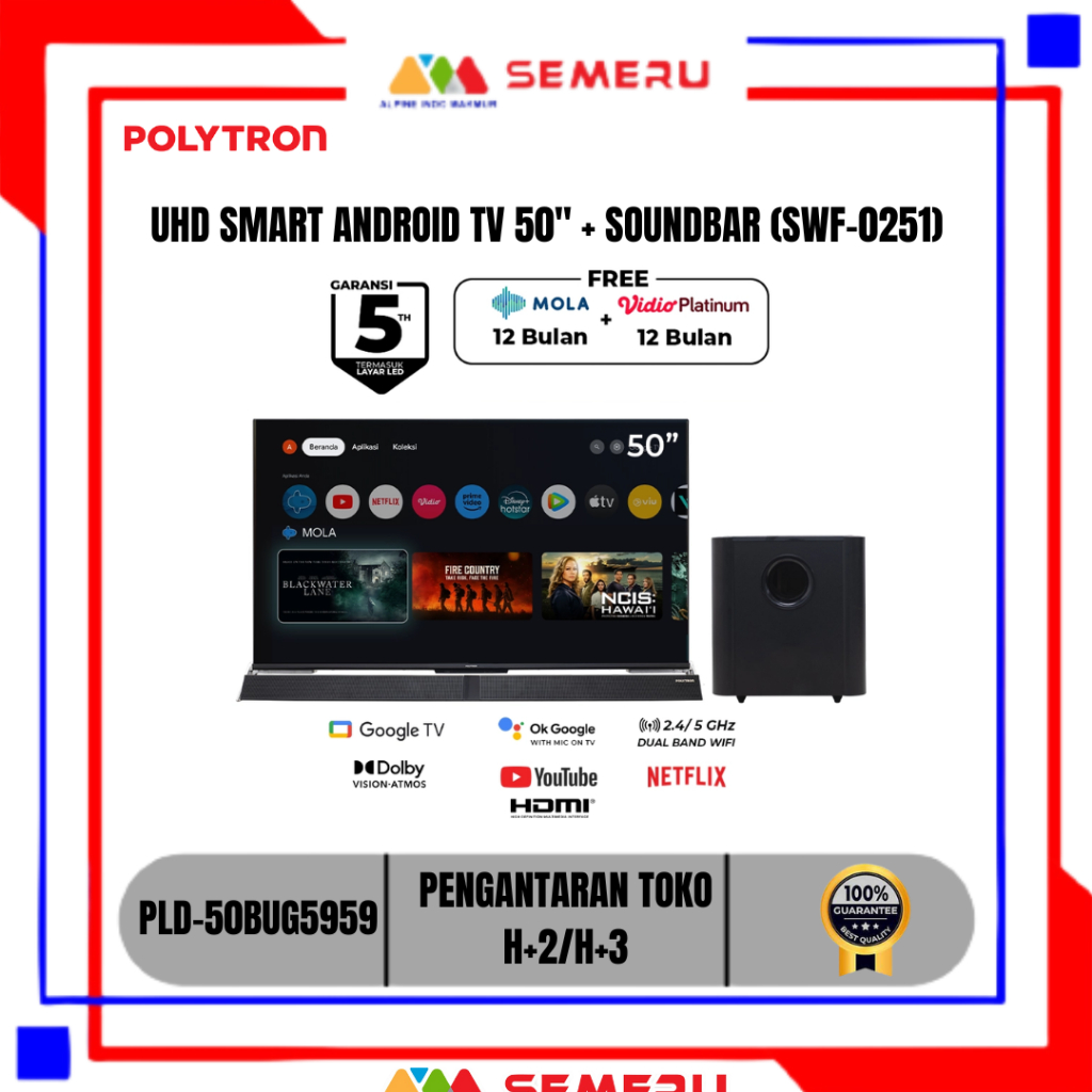 Jual POLYTRON UHD SMART ANDROID TV 50" + SOUNDBAR (SWF-0251) PLD ...