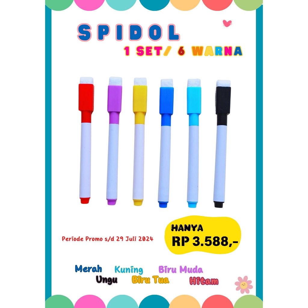 Jual Spidol 1 Set isi 6 buah spidol / Spidol wipe and clean ...