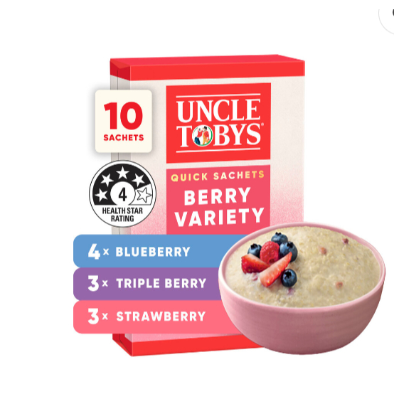 Jual Uncle Tobys Oats Quick Sachets Berry Variety | 350g | Shopee Indonesia