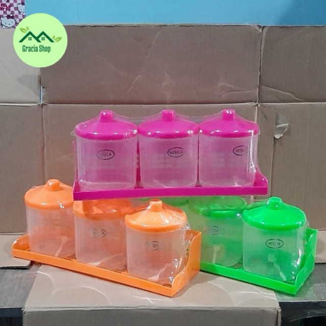 Jual Tempat Bumbu Dapur Plastik / Toples Rak Bumbu / Kitchen Set dengan ...