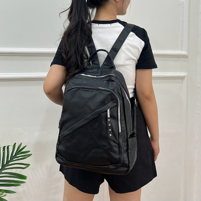 Jual TAS RANSEL KULIT IMPORT HITAM 770 - 757 || RANSEL HITAM WANITA ...